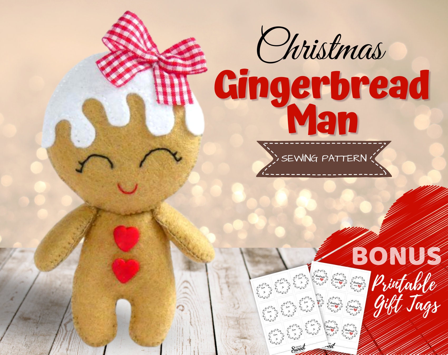 Gingerbread Man Felt Christmas Ornament Felt Sewing PATTERN | Etsy