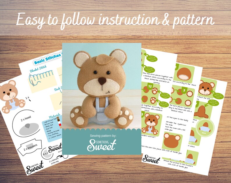 PDF Felt Teddy Doll Sewing PATTERN & Tutorial Hand Sewing - Etsy Canada
