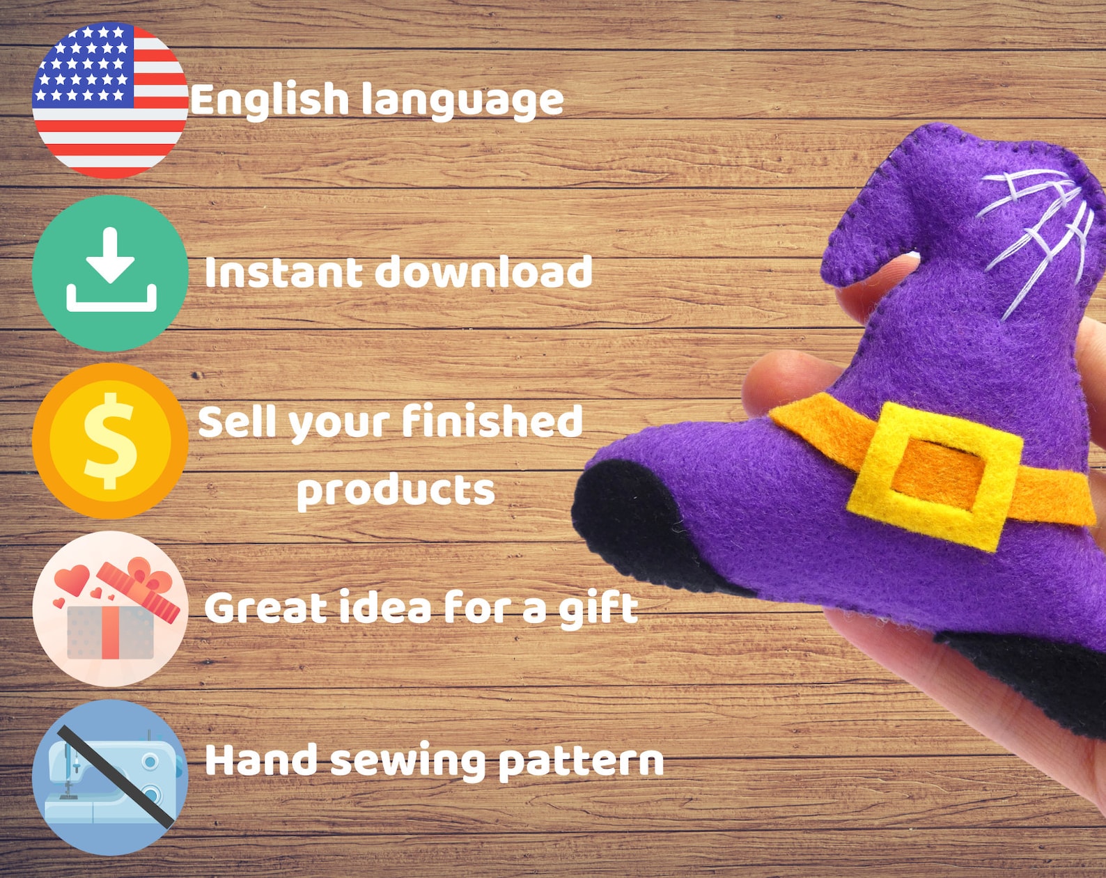 PDF Felt Halloween Witch Hat Sewing PATTERN & Tutorial - Halloween ...