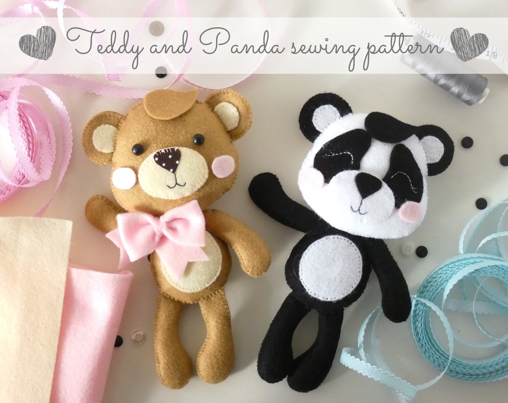 Felt Teddy and Panda Hand Sewing Pattern & Tutorial - Etsy