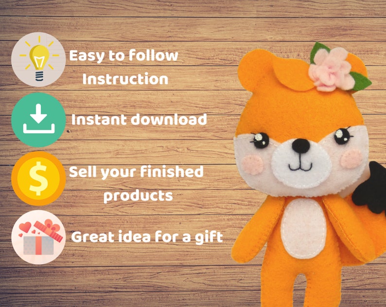 PDF felt Fox Doll Sewing PATTERN & Tutorial Felt Woodland | Etsy