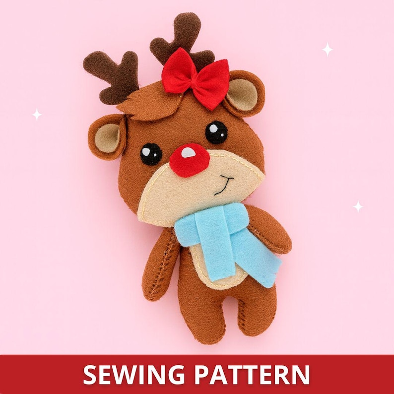 Felt Reindeer Christmas Ornament Felt Sewing PATTERN PDF & Tutorial ...