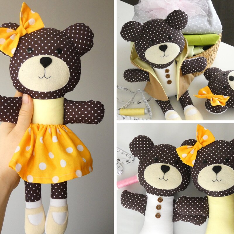 PDF Teddy Bear Sewing PATTERN & Tutorial - dress up doll, animal rag ...