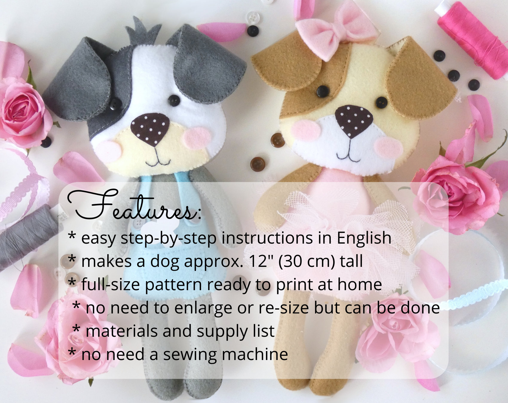 PDF Felt Dog Sewing PATTERN & Tutorial Animal Rag Doll | Etsy UK