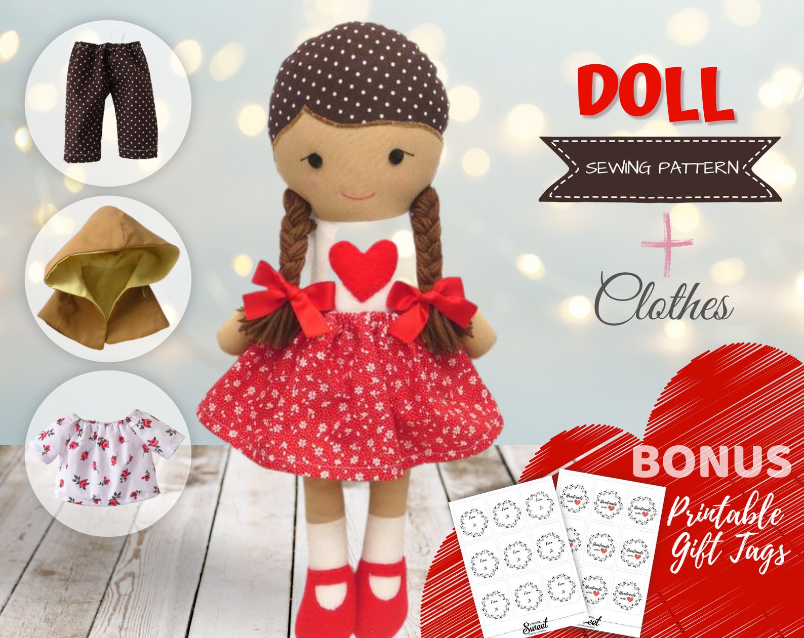 PDF Rag Doll With Clothes Sewing PATTERN & Tutorial Dress up | Etsy UK