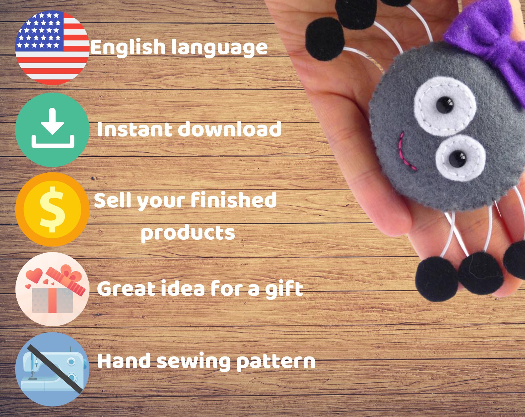 PDF Felt Halloween Spider Sewing PATTERN & Tutorial - Halloween ...