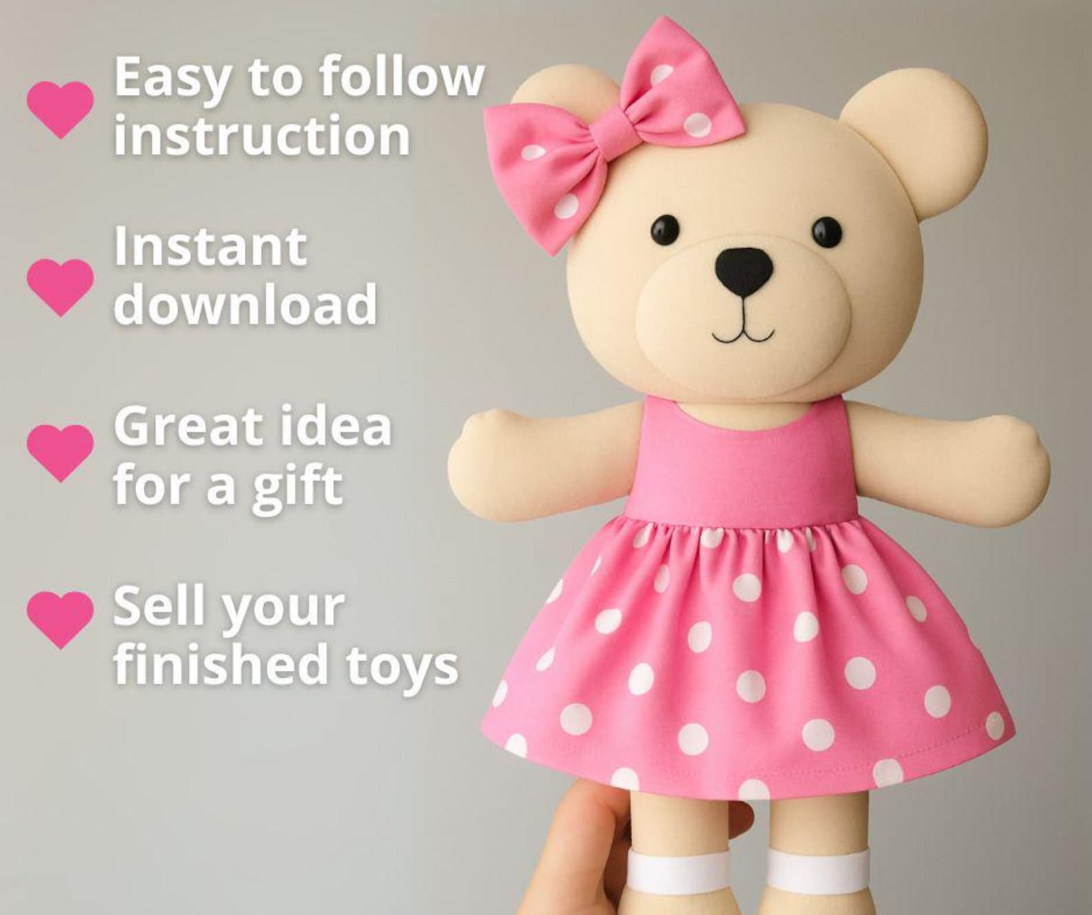 PDF Teddy Bear Sewing Pattern – Stuffed Animal Toy, Cloth Doll, Rag ...
