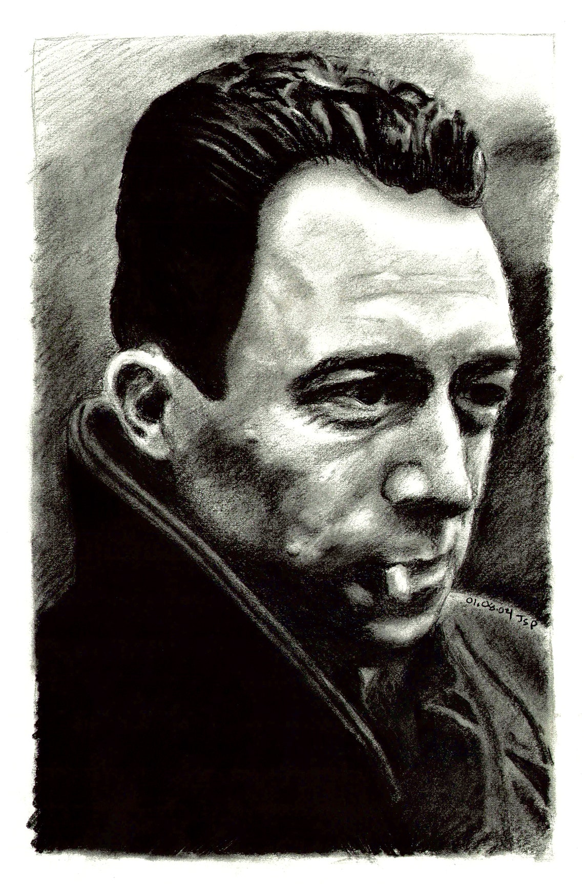 Albert Camus 01 limited signed print of original charcoal | Etsy