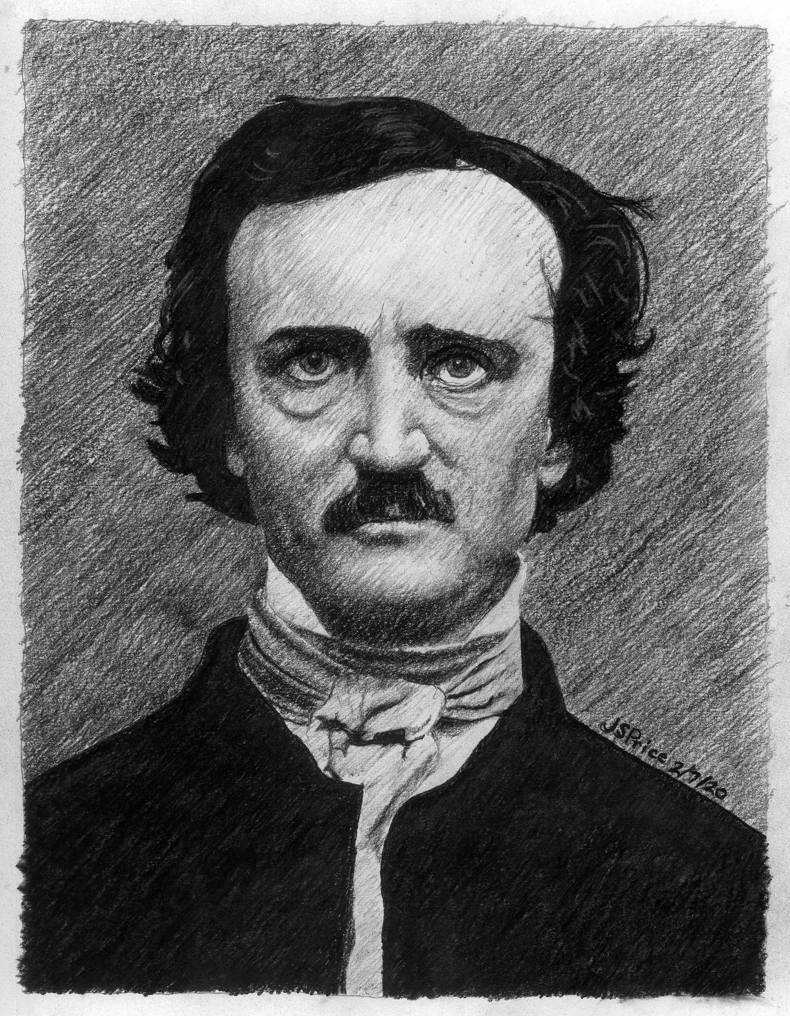 Edgar Allen Poe Limited, Signed Print of Original Charcoal Drawing of ...
