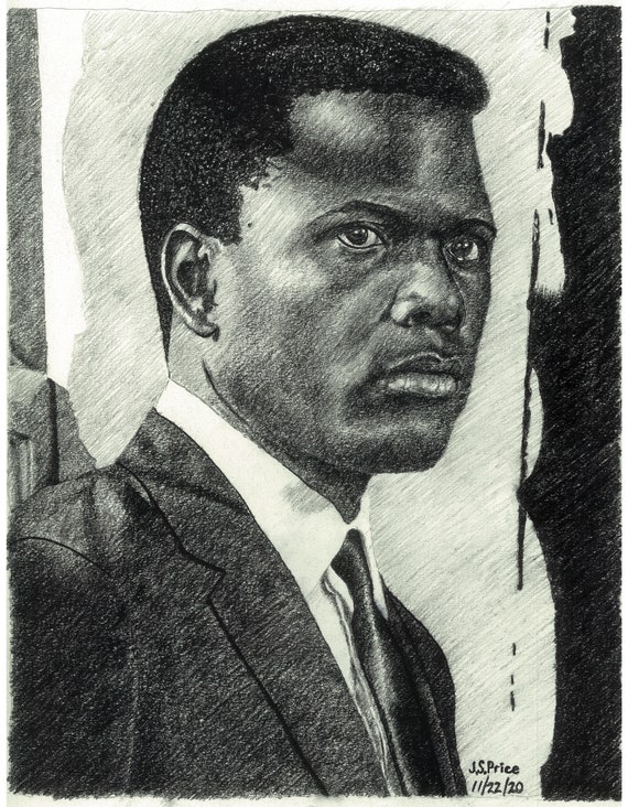Sidney Poitier limited signed print of original charcoal | Etsy