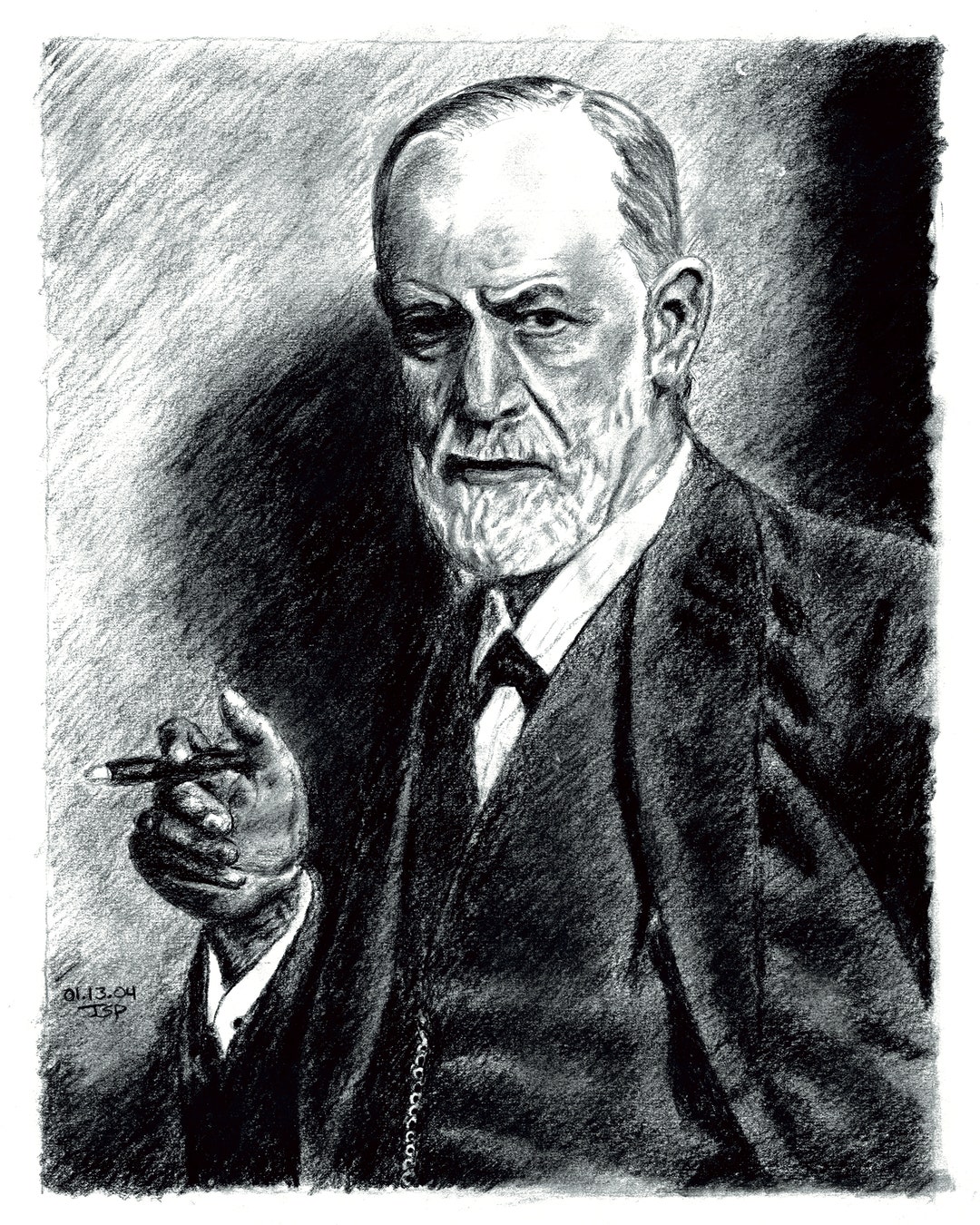 Sigmund Freud 01 Limited, Signed Print of Original Charcoal Drawing of ...