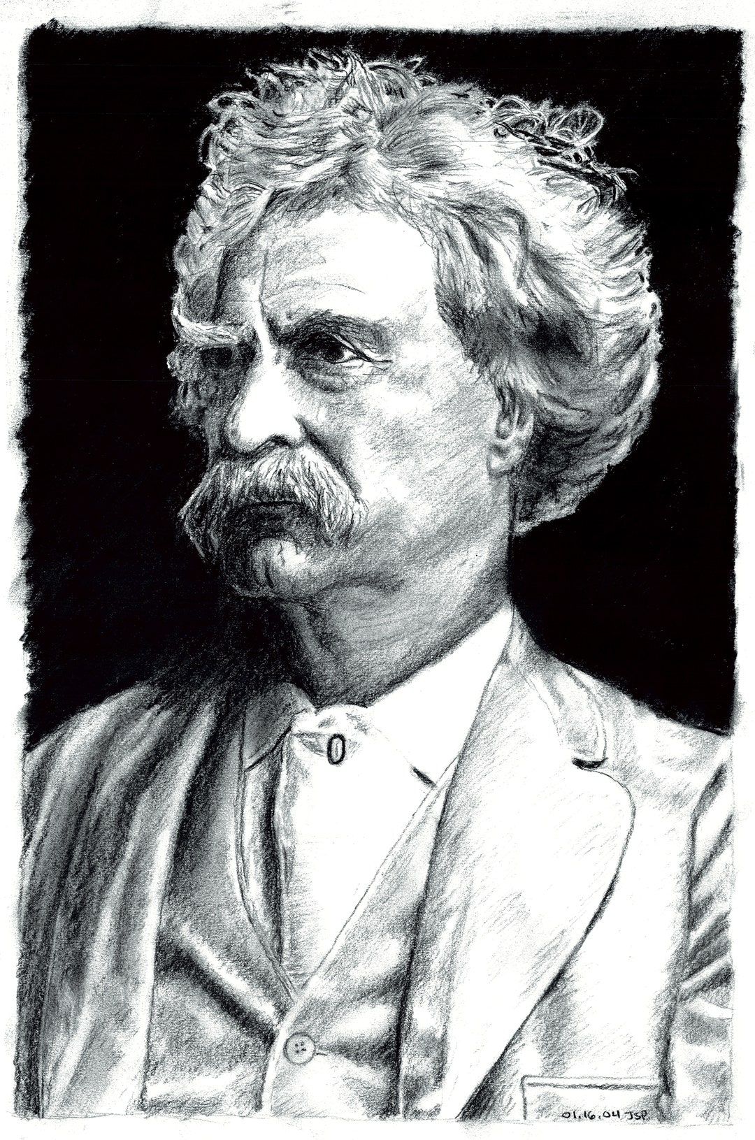 Mark Twain 01 - Limited, Signed Print of Original Charcoal Drawing of ...