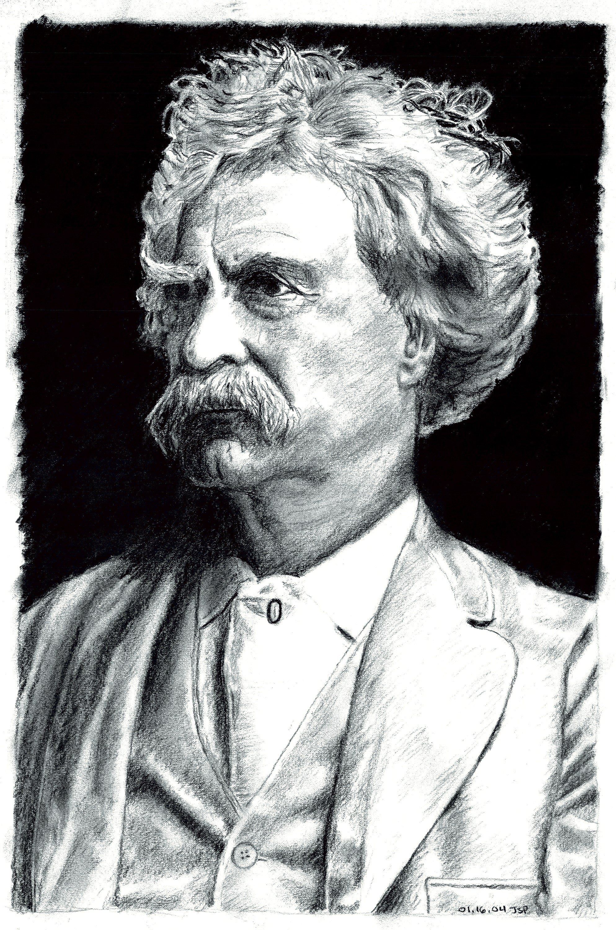 Mark Twain 01 - Limited, Signed Print of Original Charcoal Drawing of ...