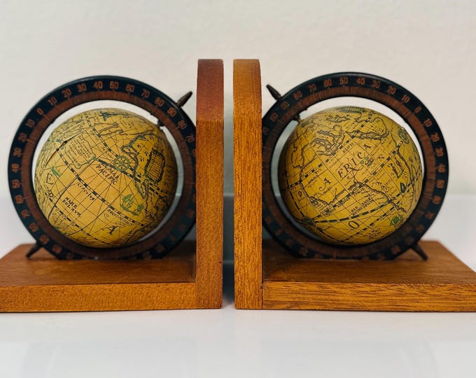 Vintage Globe Wood Bookends - Etsy