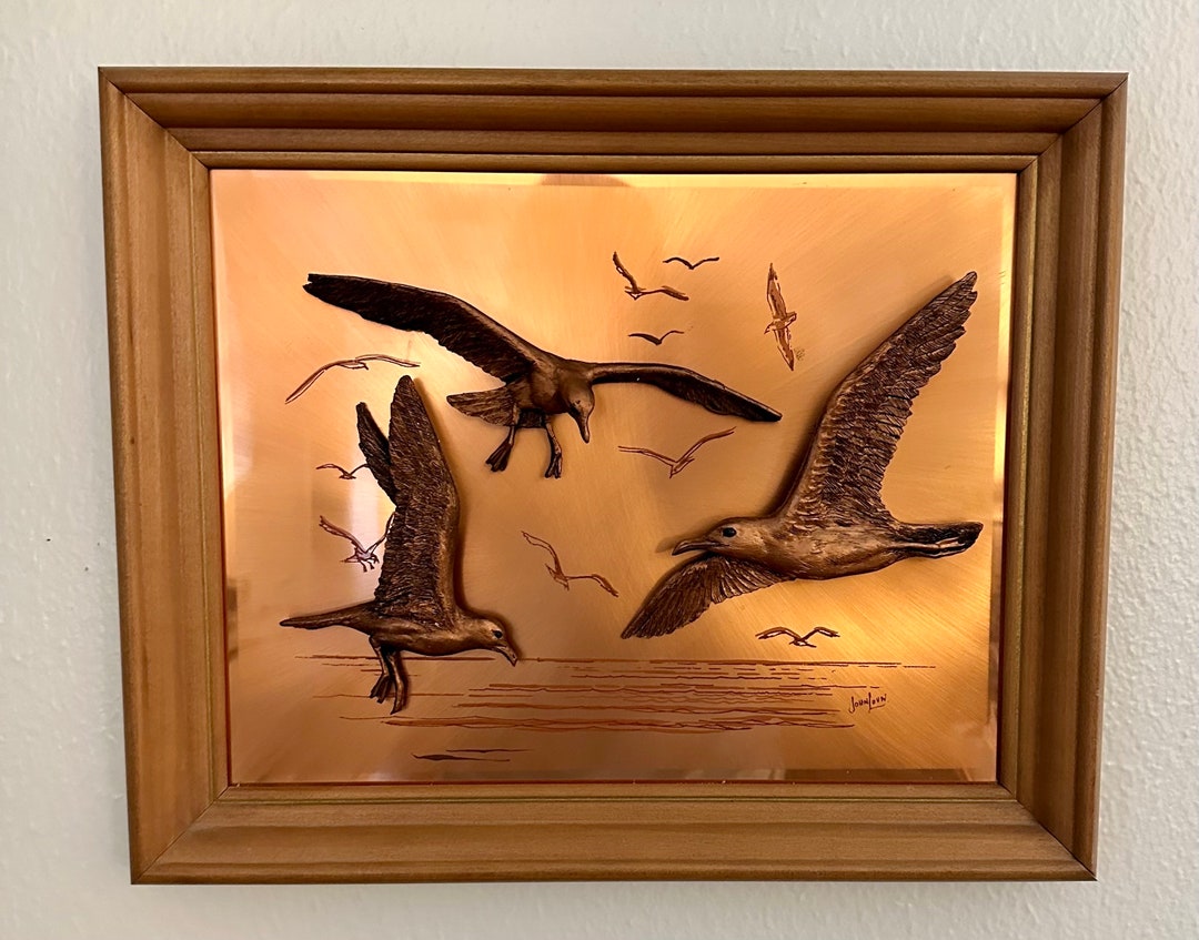 Vintage 70s Copper Seagull Art by John Louw - Etsy