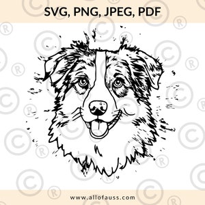 Australian Shepherd Face Outline | SVG, PNG, JPEG, Pdf | for ...