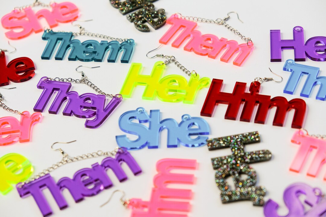 Single Pronoun Earring Mix and Match They She He Them Her - Etsy