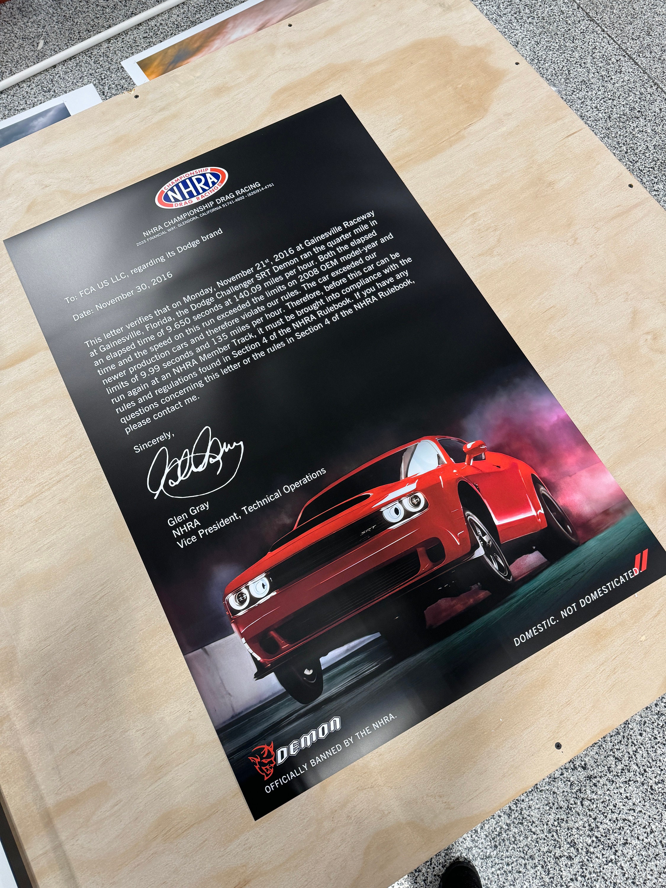 2018 Dodge Demon Poster NHRA Letter Poster Tribute for Collector and ...