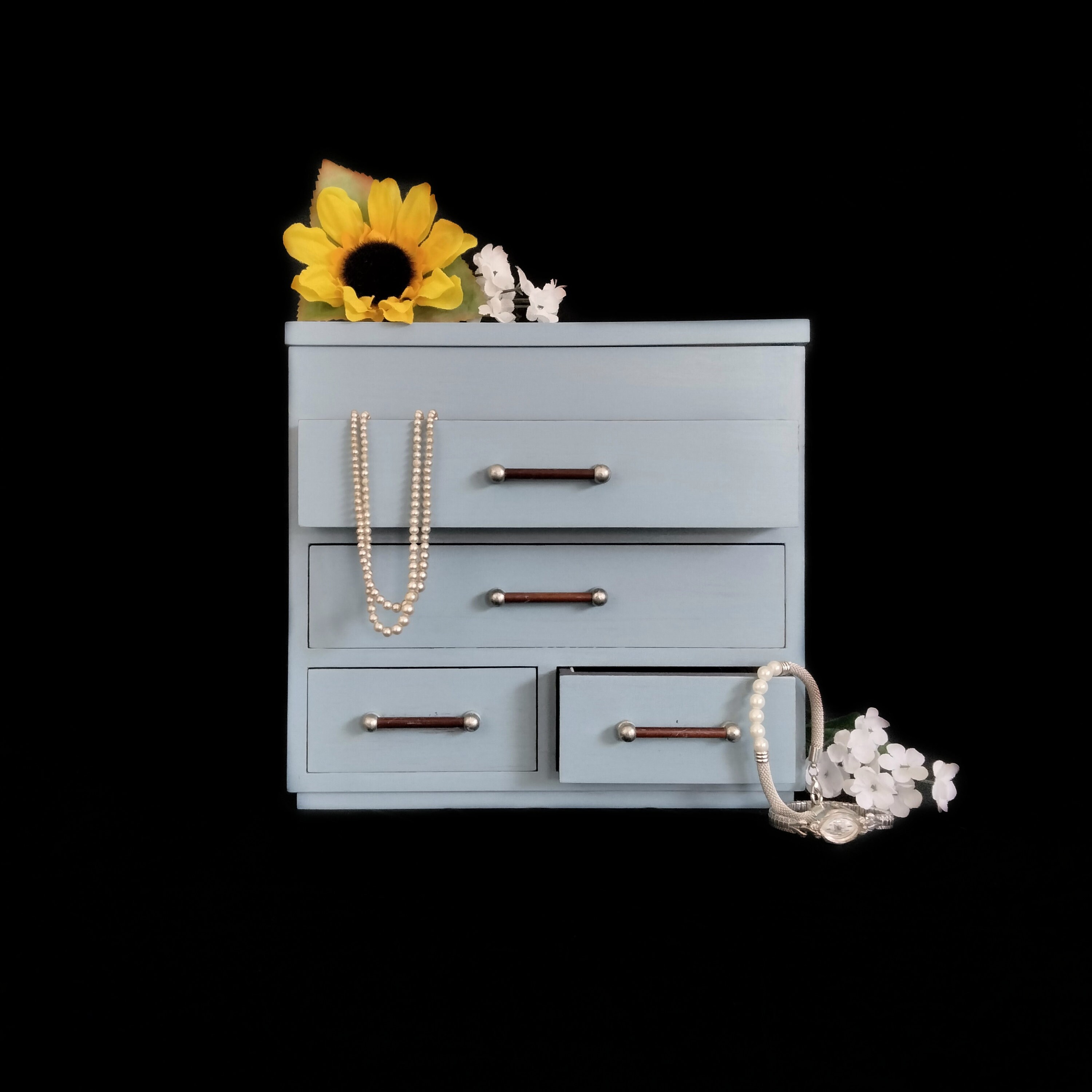 Pastel Blue Jewelry Box, Decoupaged Jewelry Chest, Heavy Wood Jewelry ...