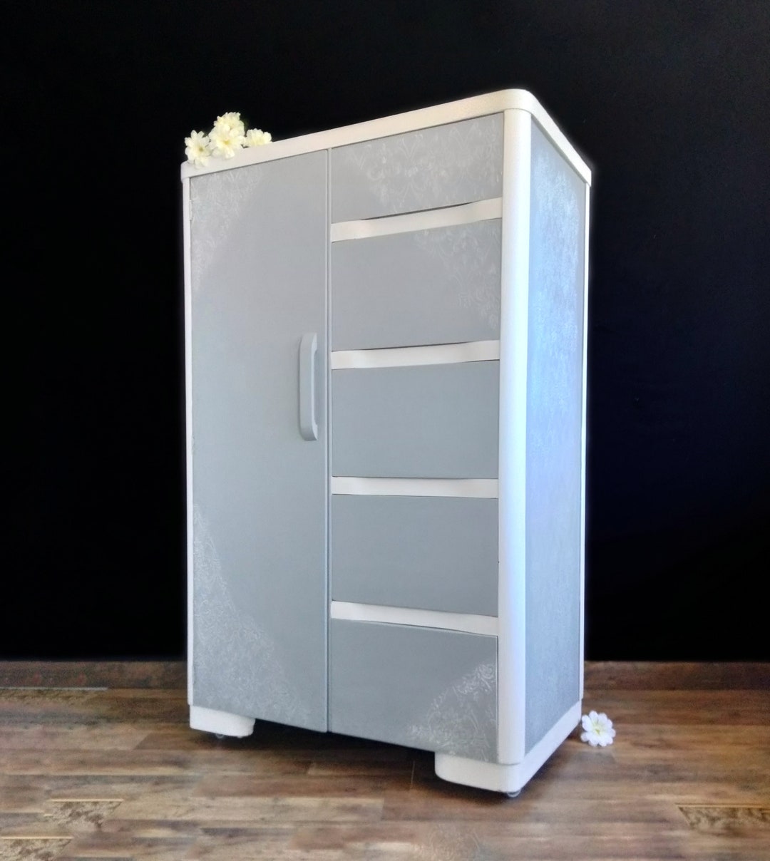 Art Deco Wardrobe, Vintage Cedar Closet on Wheels, Nursery Closet and Dresser, Cedar Lined ...