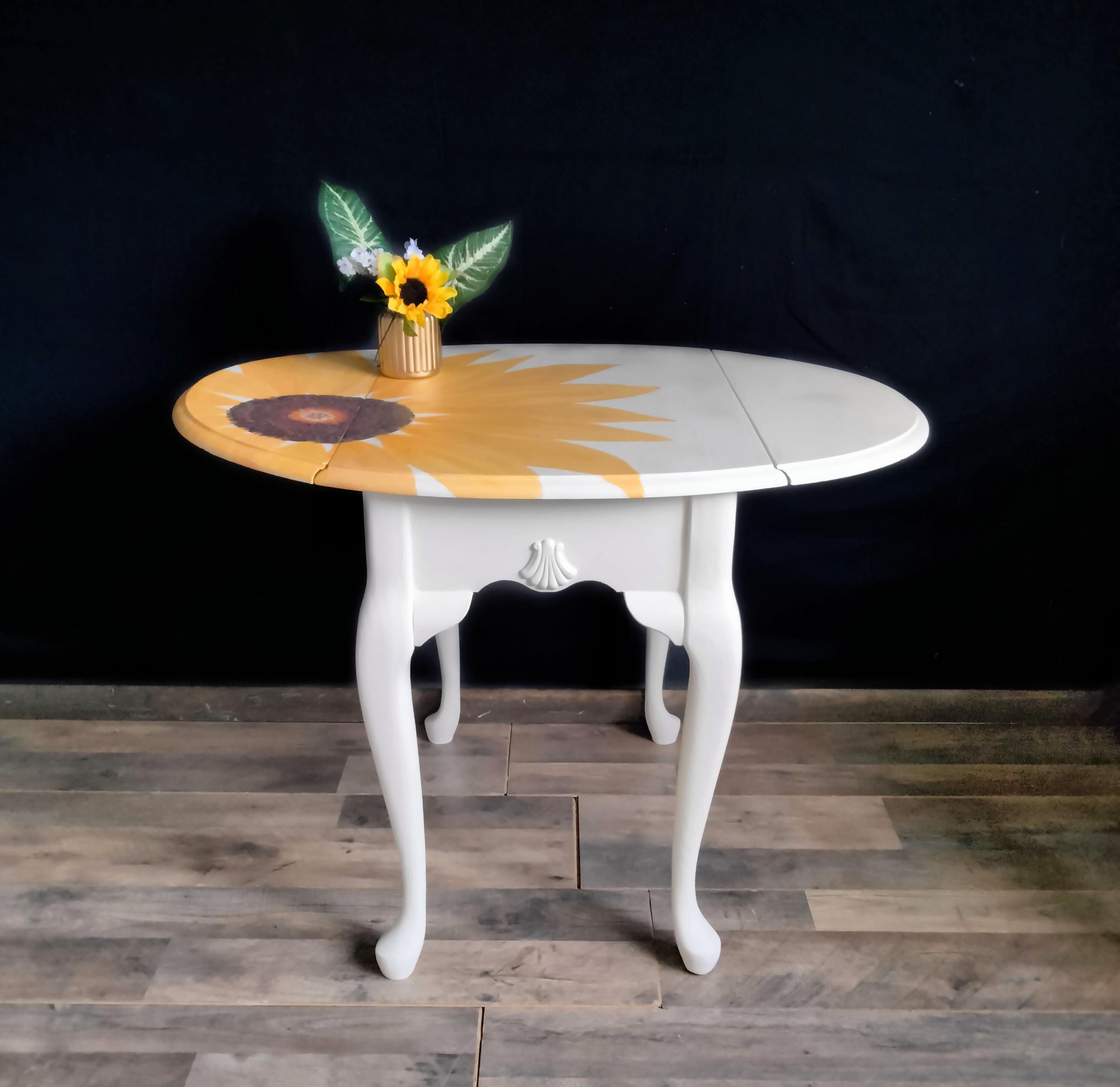 Hand Painted Sunflower Drop Leaf Side Table, Sturdy Lane End Table - Etsy