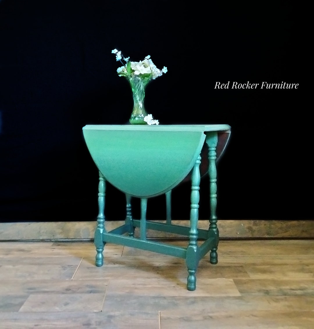 Small Dropleaf Side Table, Painted Vintage Accent Table, Sturdy Oval ...