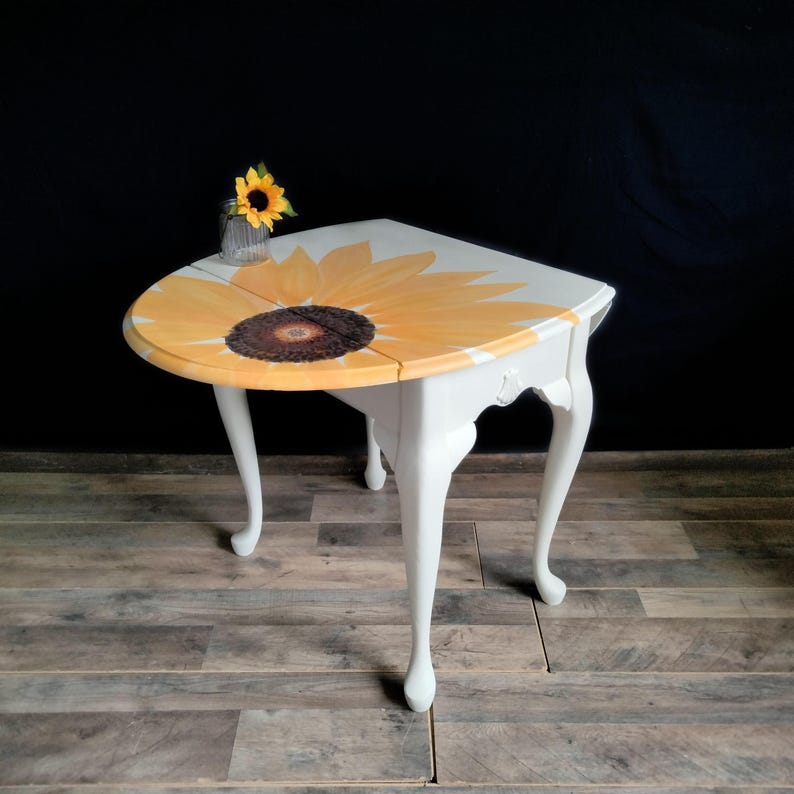Hand Painted Sunflower Drop Leaf Side Table, Sturdy Lane End Table - Etsy
