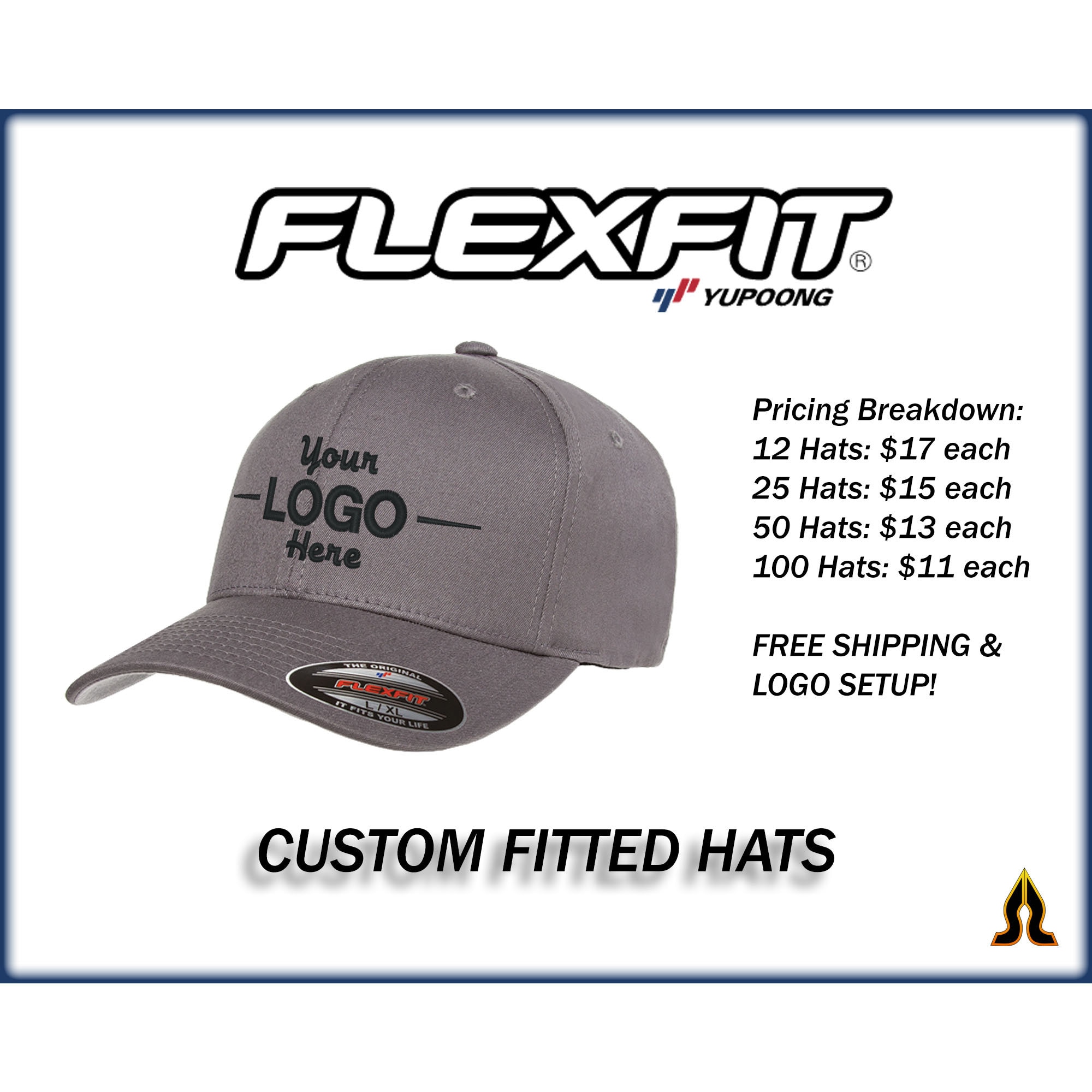 Flex Fit Custom Hats With Your Logo FREE DIGITIZING & SHIPPING Fast ...