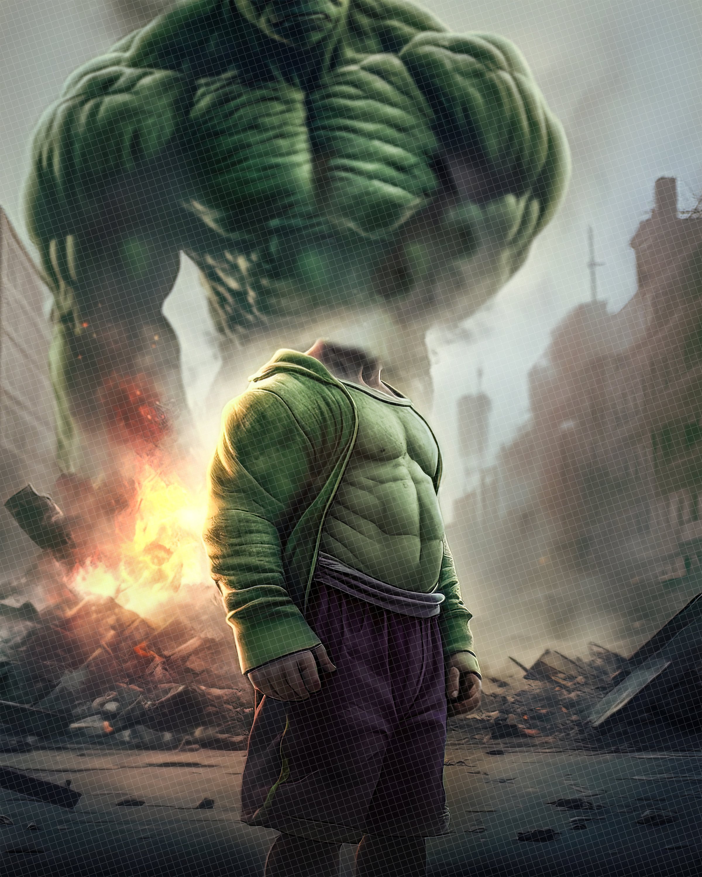 Hulk Digital Backdrop Digital Superhero Hulk Digital Demolished City AI ...