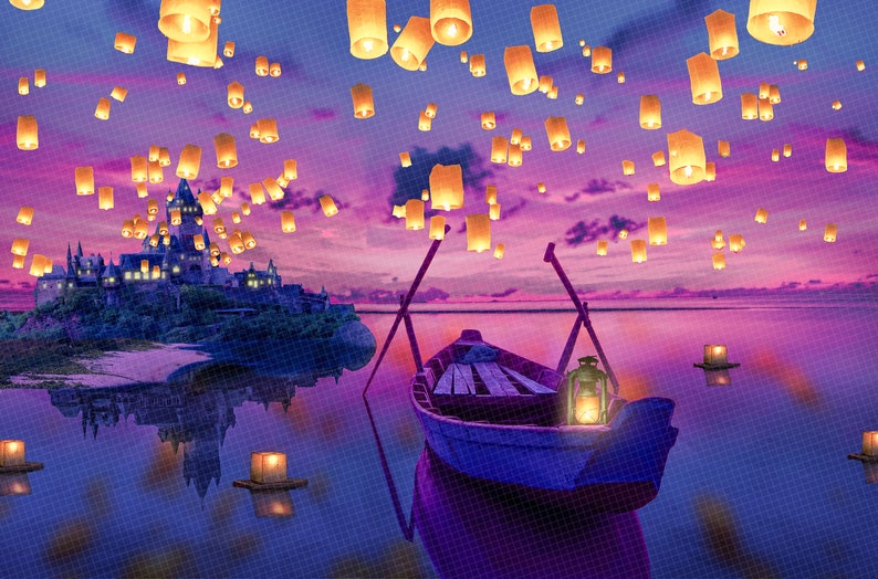 Princess Rapunzel Floating Lantern Backdrop- Princess Digital Backdrop ...
