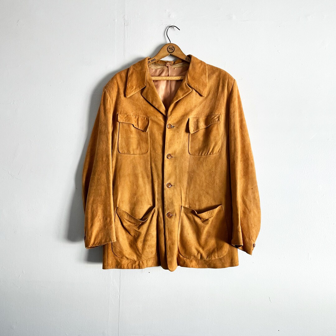 Vintage 50s 60s Genuine Leather Suede Slant Pocket Jacket Size L - Etsy