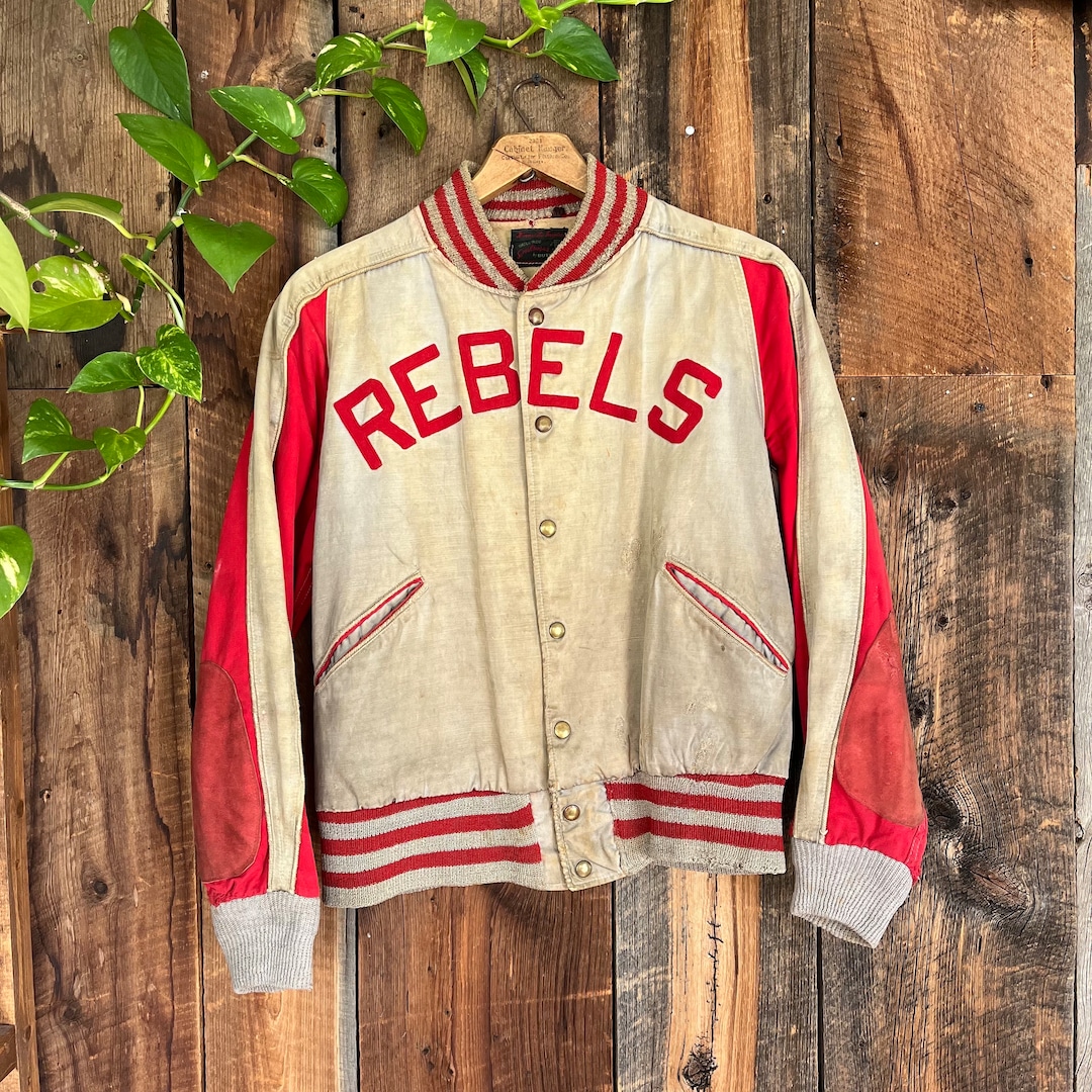 Vintage 30s/40s Butwin Varsity Jacket: Distressed Rebels Felt Letterman ...