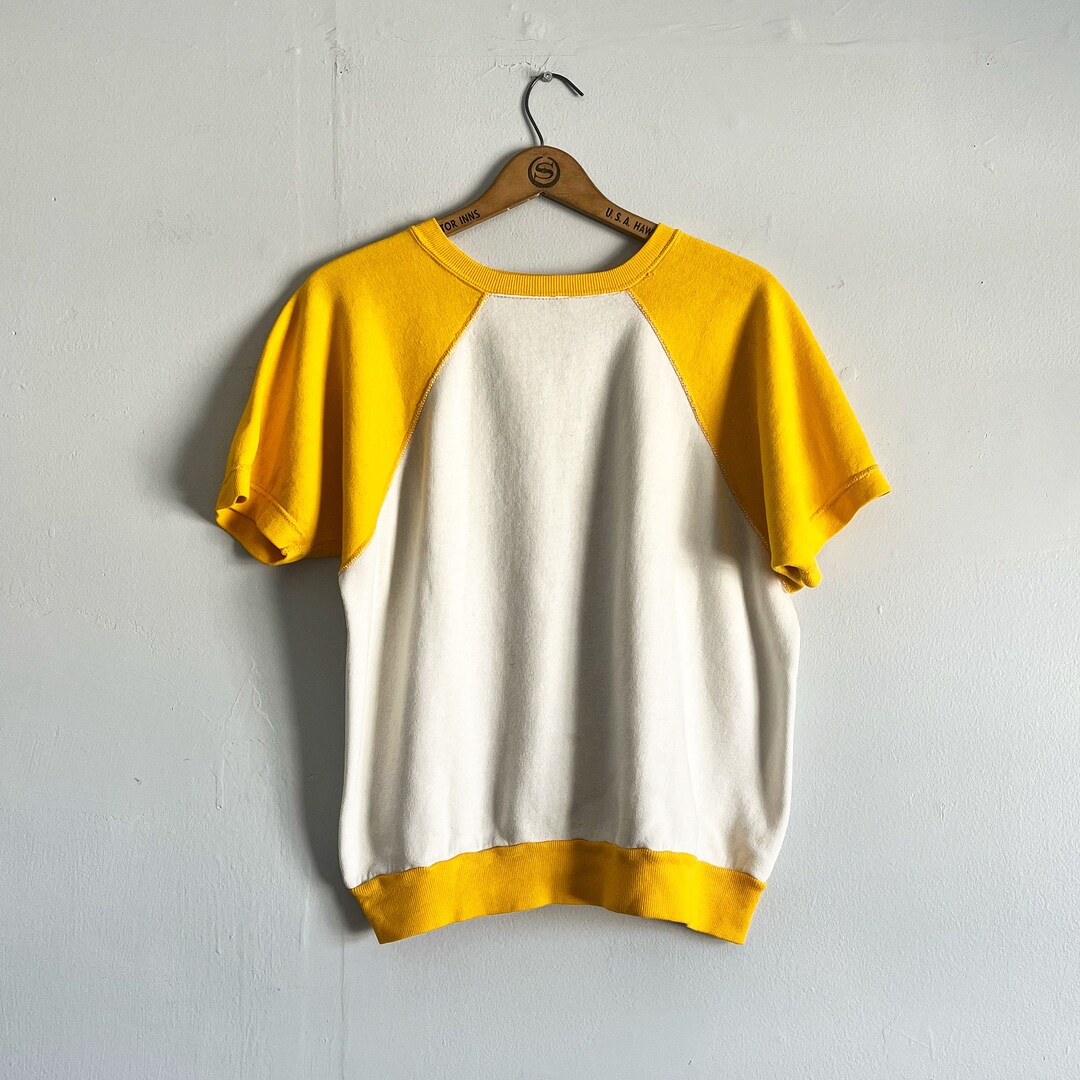 Vintage 60s Two Color Two Tone Short Sleeve Sweatshirt White Yellow ...