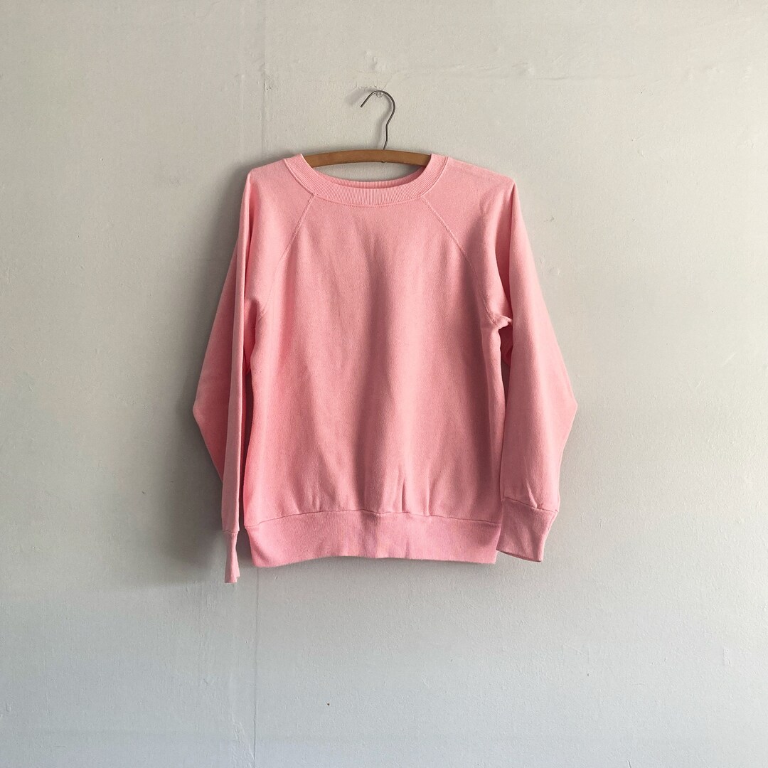 Vintage 80s Pastel Pink Raglan Sleeve Pannil Sweatshirt Usa Made Size M