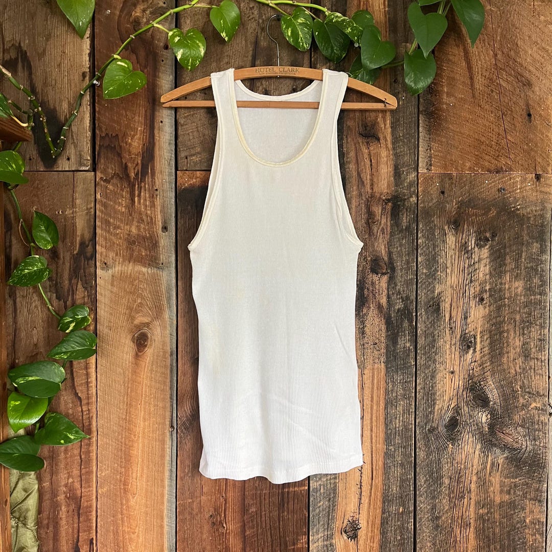 Vintage 60s All Cotton Ribbed Tank Top Wife Beater Worn Distressed ...