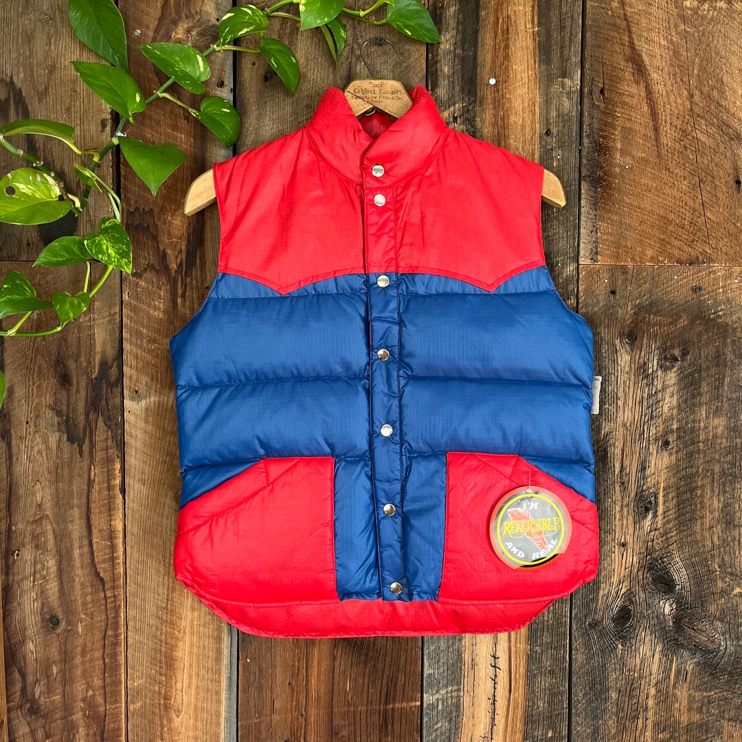 Vintage 70s Color Block Puffer Vest: Reversible Down Feather Vest, Size ...