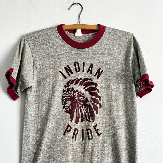 Vintage 70s Indian Pride Chief Mascot Ringer Shirt Si… - Gem