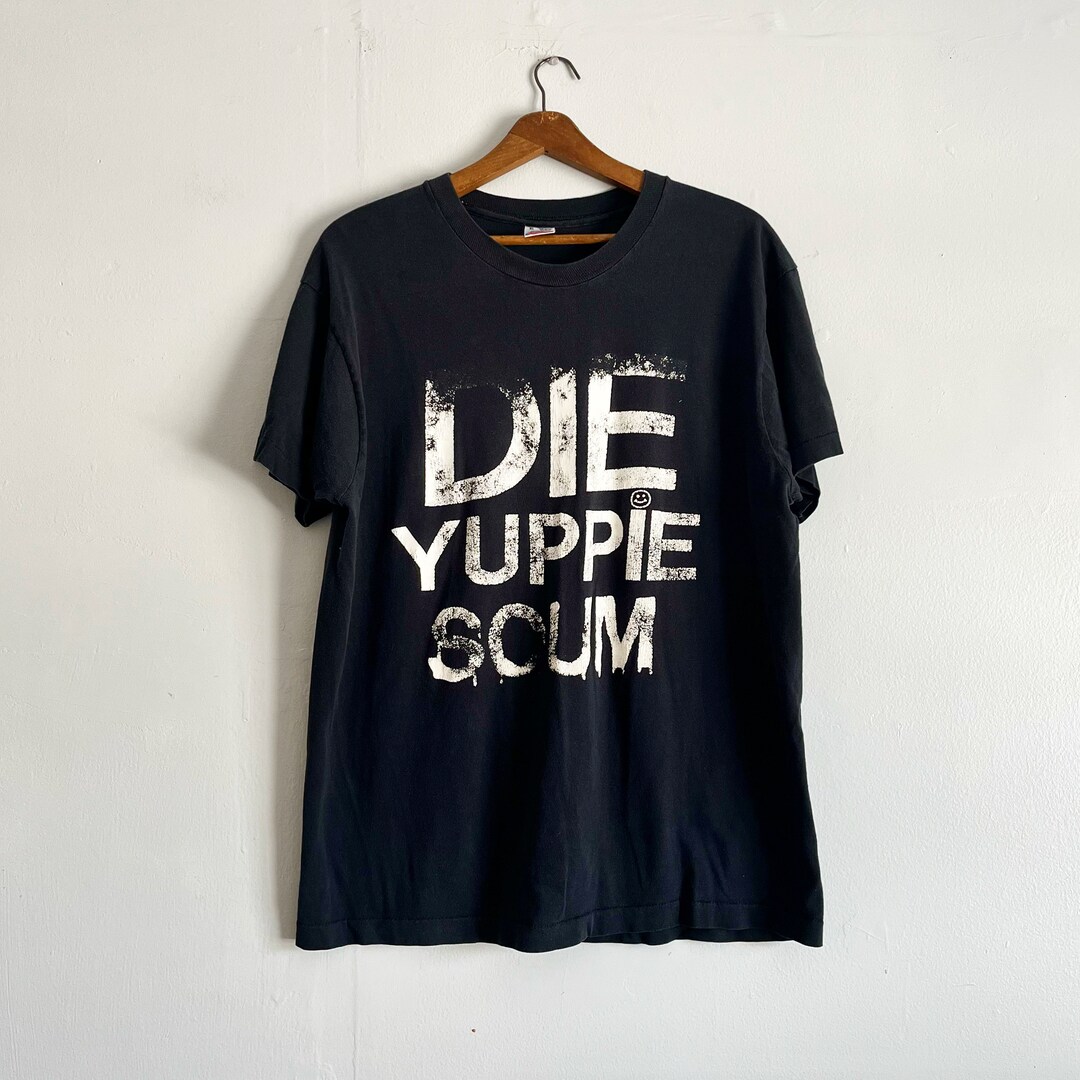 Vintage 80s 90s Die Yuppie Scum Art American Psycho T Shirt Faded Black ...