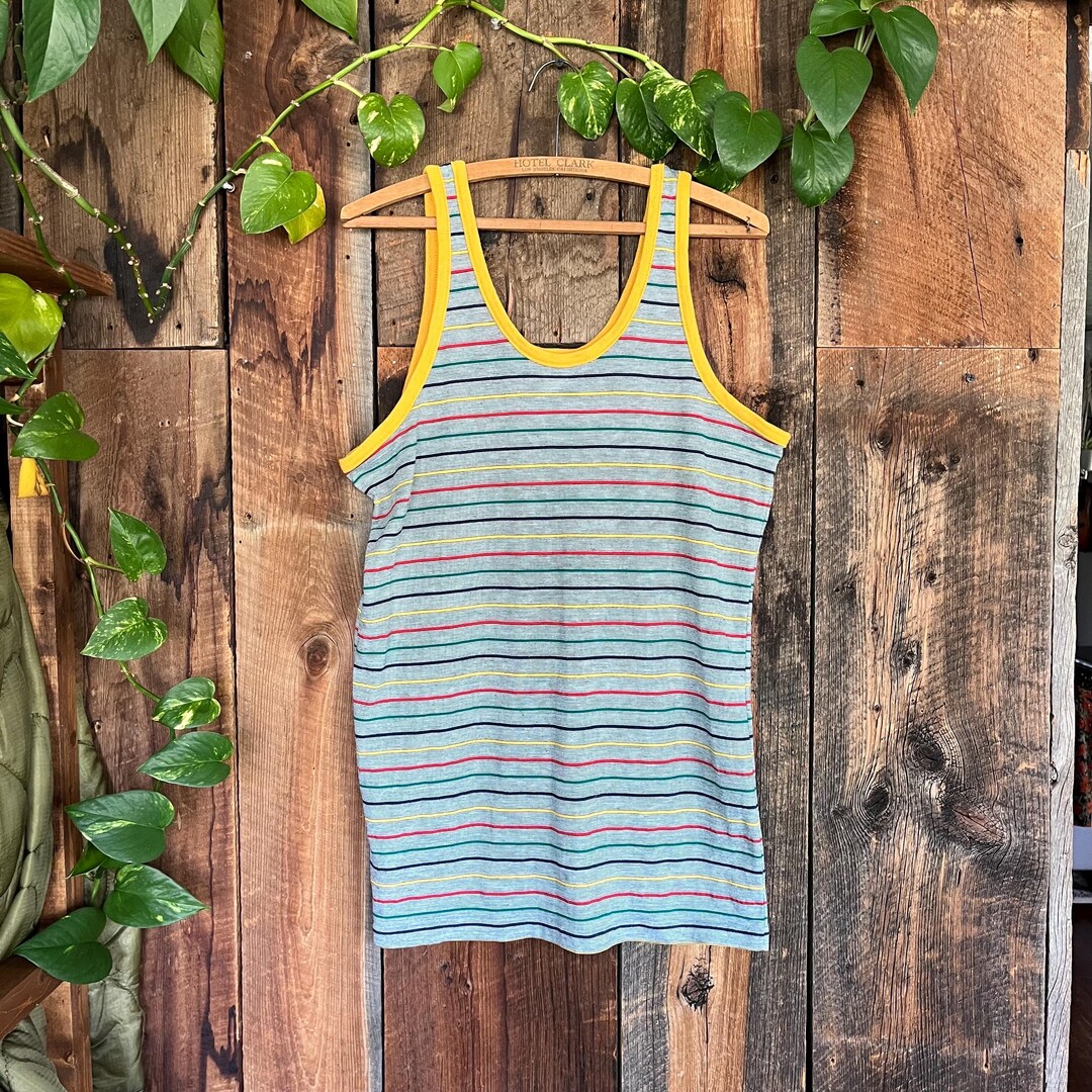 Vintage 70s Striped Knit Tank Top Summer Breezy Size L to XL - Etsy