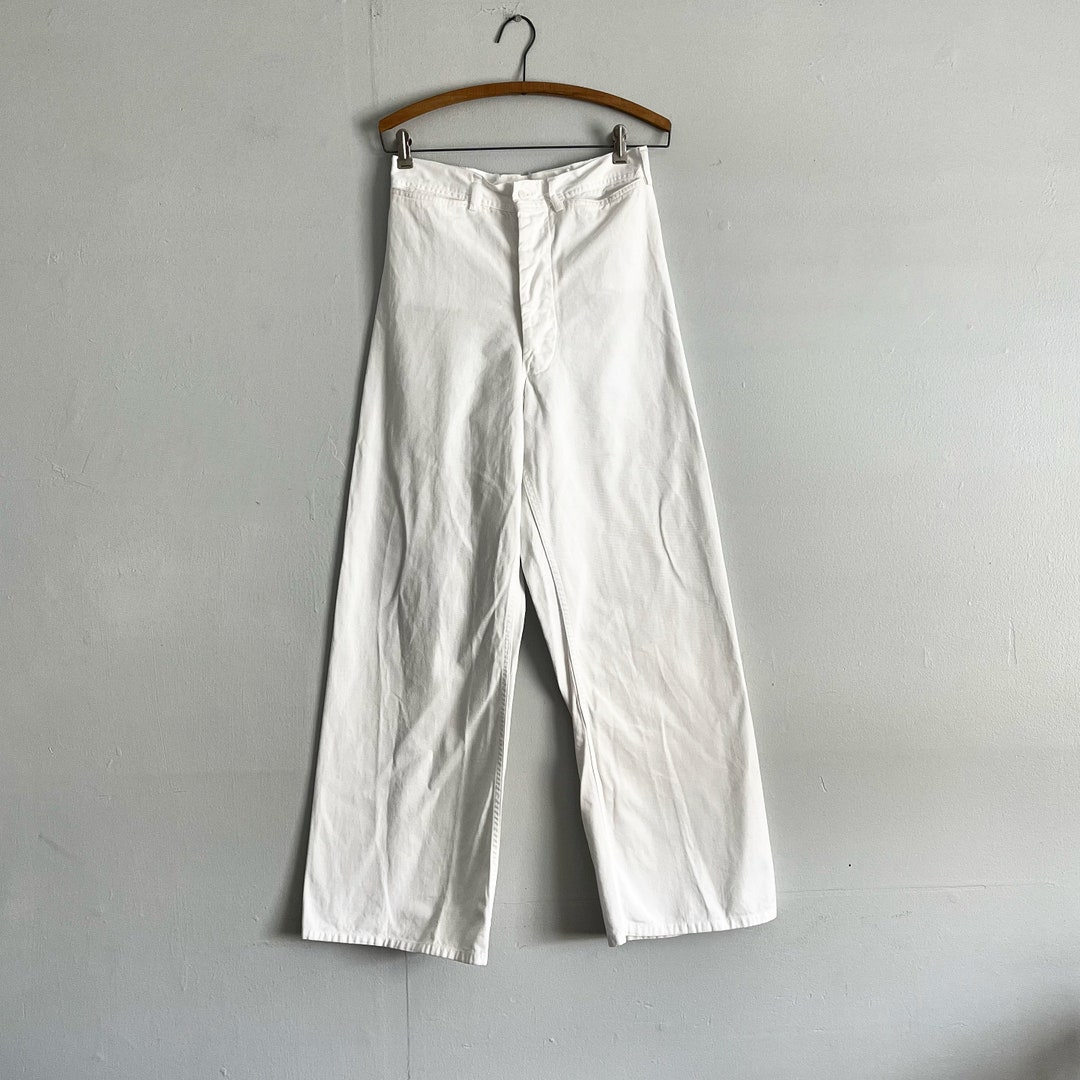 Vintage 50s 60s USN Flare Bell Bottom White Dungarees High Waisted Size ...