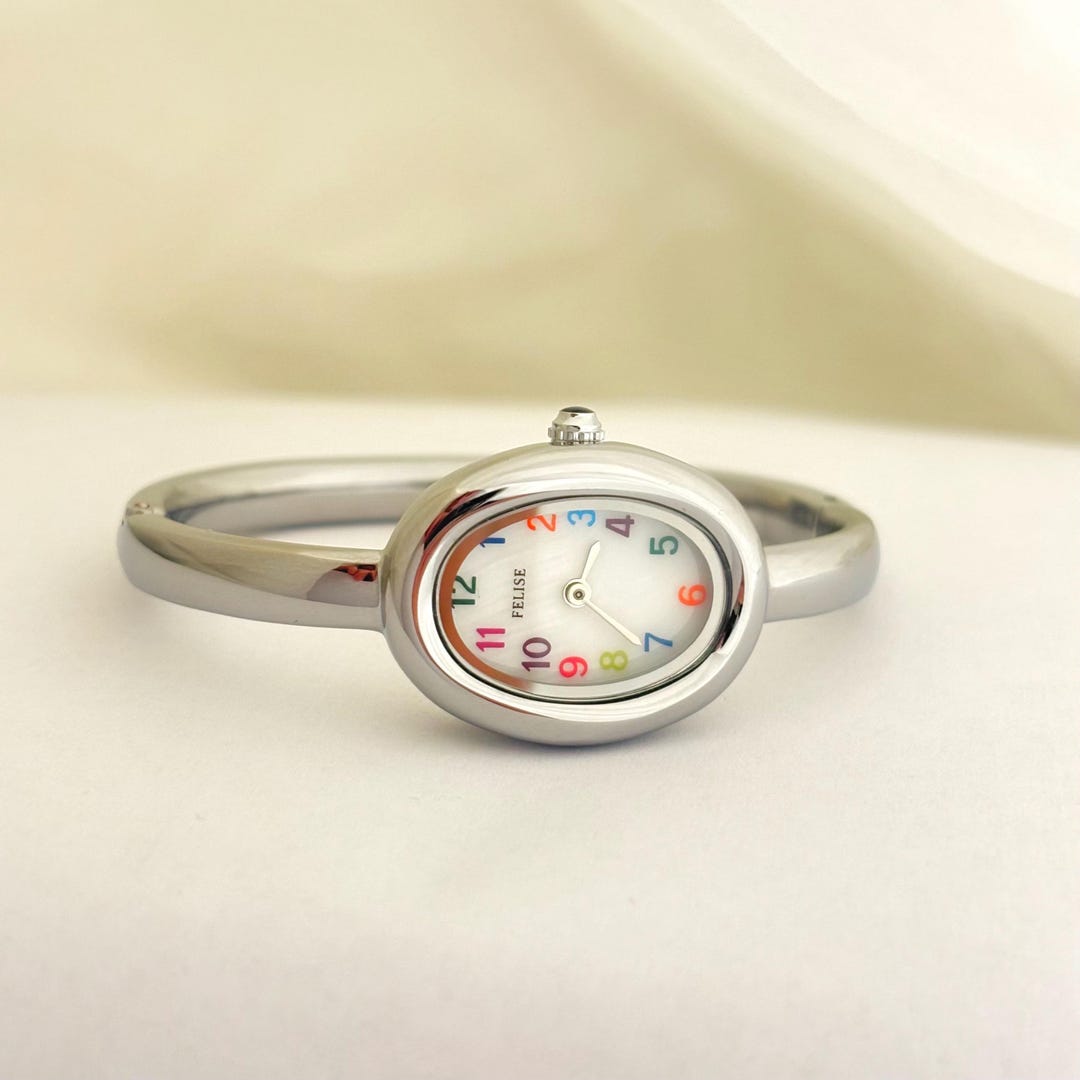 Vintage Silver Bangle Watch: Colorful Dial, Italian Design - Etsy