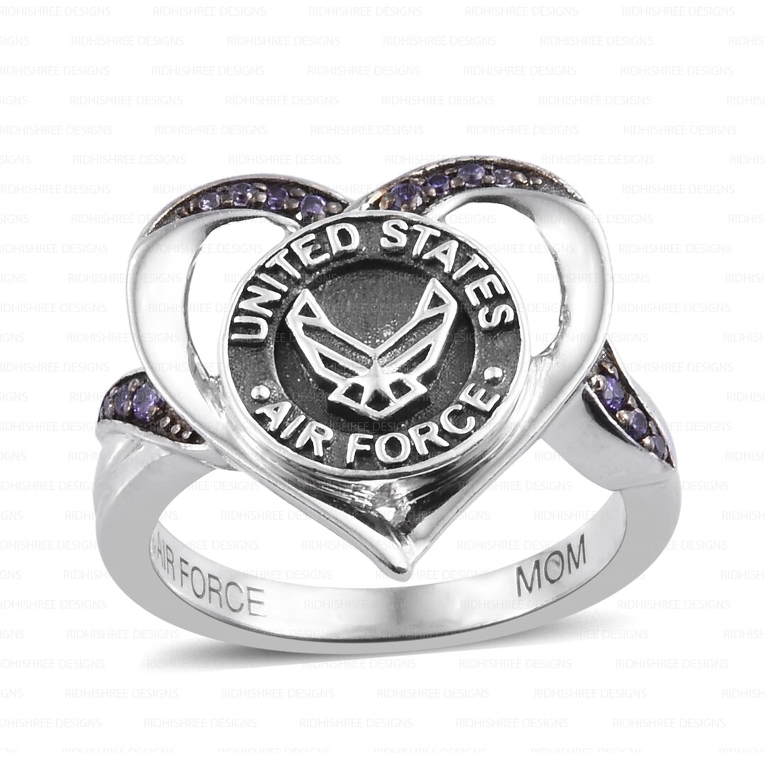 US Air Force Mom Ring, Military Mom Heart Ring, USAF Jewelry Gift, Air ...