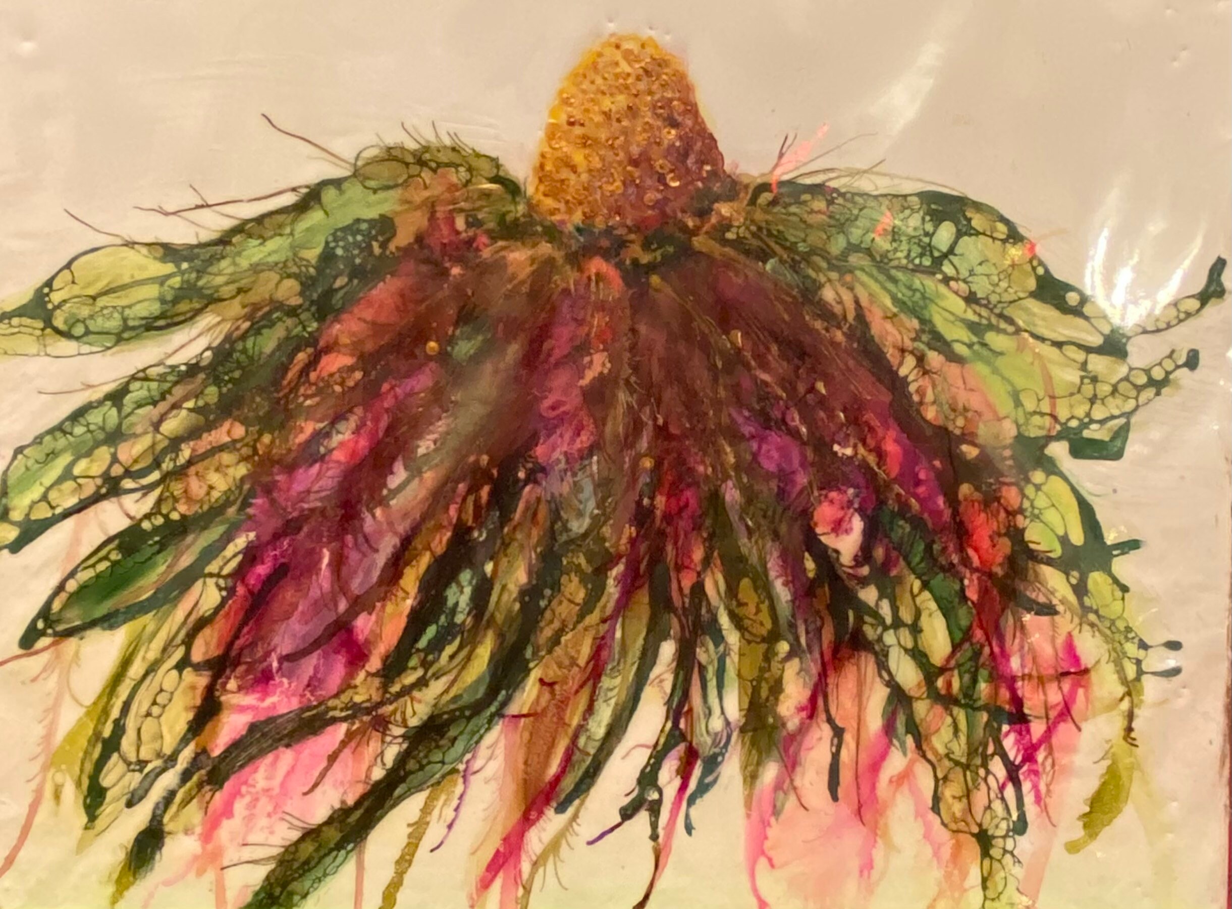 Windswept Pink Daisy, Encaustic Wax Art, Encaustic Floral Painting ...