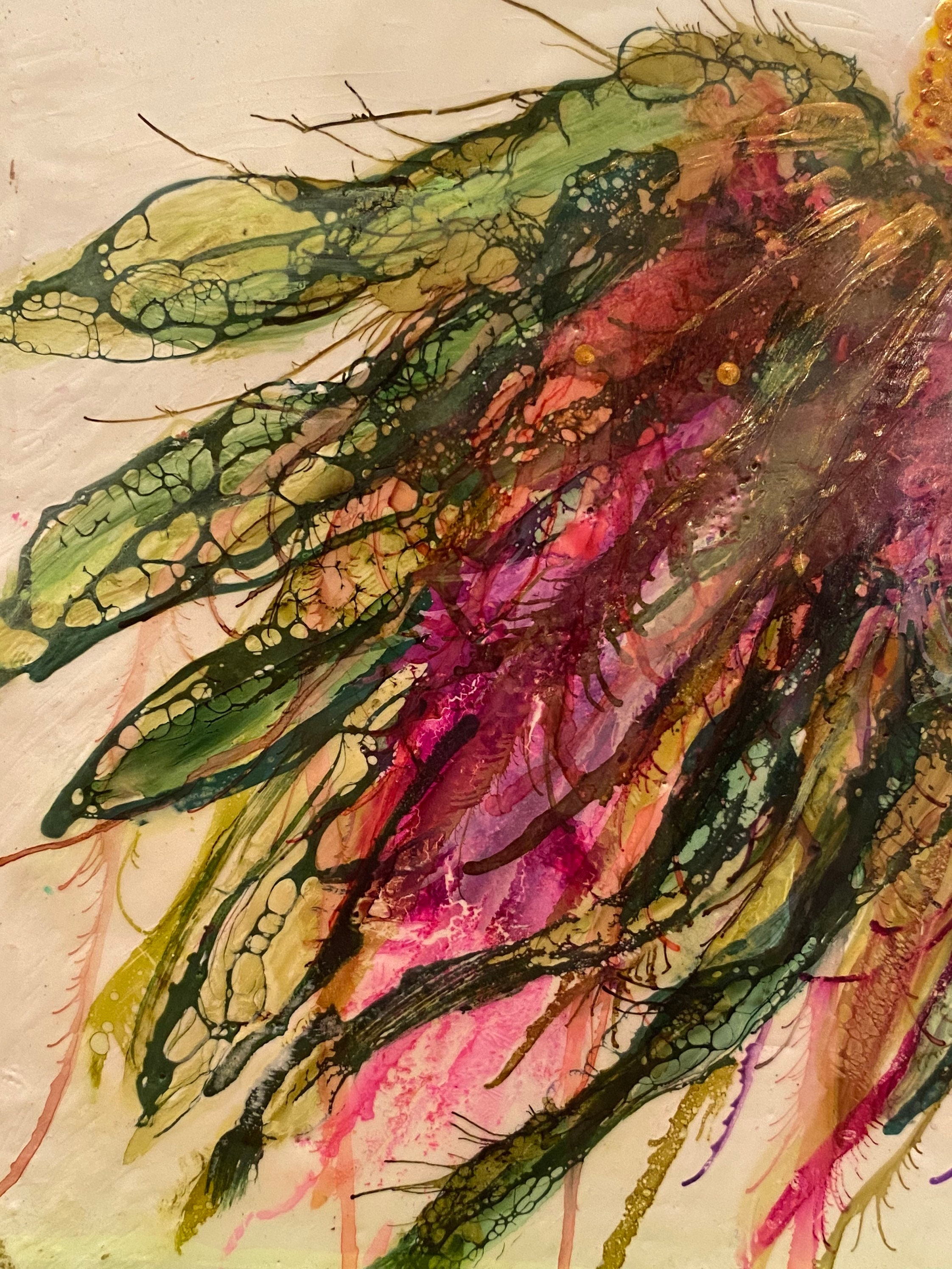 Windswept Pink Daisy, Encaustic Wax Art, Encaustic Floral Painting ...