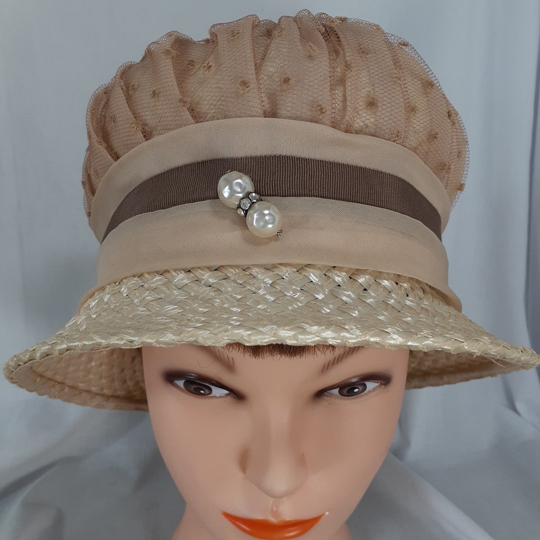 Womens Vintage Union Made Hat Straw With Ribbon and Netting - Etsy
