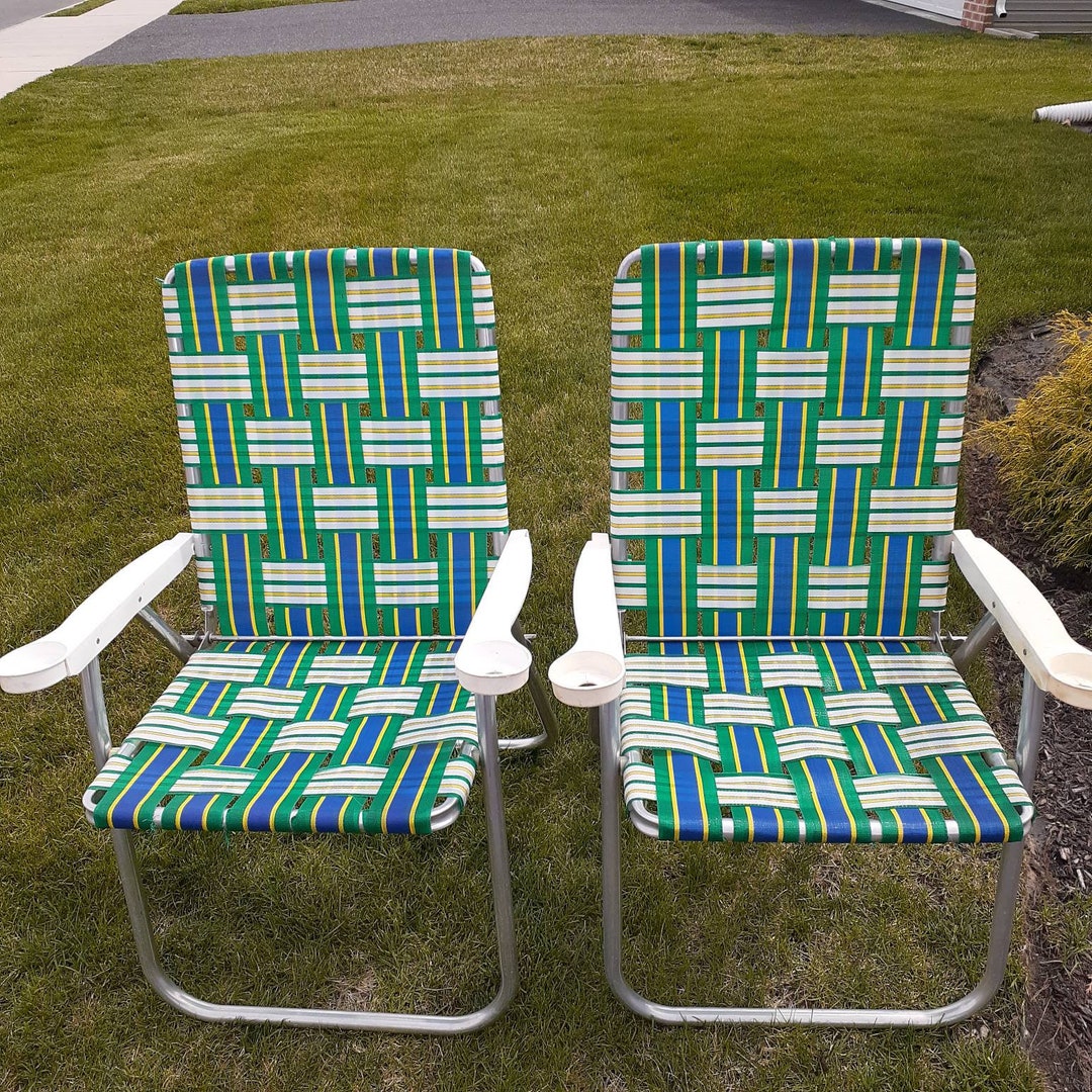 Vintage Pair of Webbed Aluminum Frame Folding Lawn Chairs - Etsy