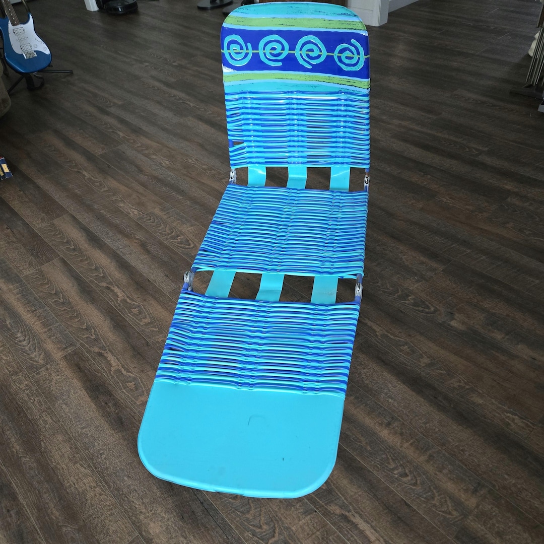 Jelly Vinyl Tube Folding Chaise Lounge Lawn Chair Cot Blue Green Beach ...