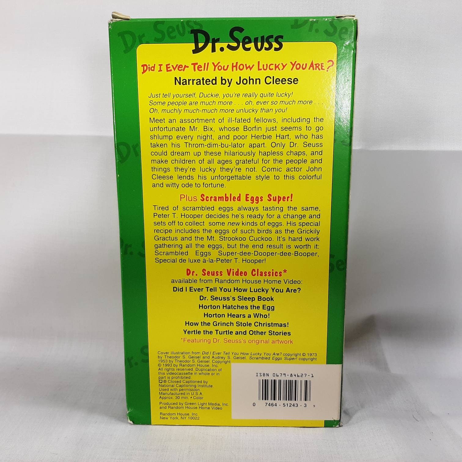 Dr. Seuss Did I Ever Tell You How Lucky You Are VHS John Cleese 30 ...