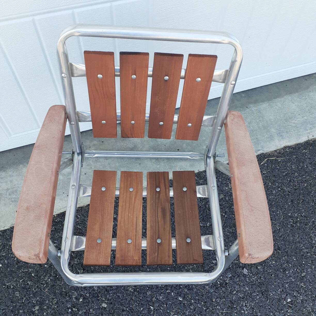 Childs Vintage Redwood 8 Slat Aluminum Frame Folding Lawn Chair Wooden ...