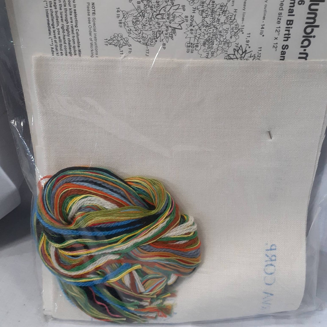 Columbia Minerva Crewel Animal Birth Sampler 7536 Picture Kit VTG 1975 ...